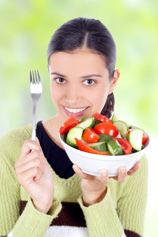Woman eating healthy food stock image. Image of salad - 5496995