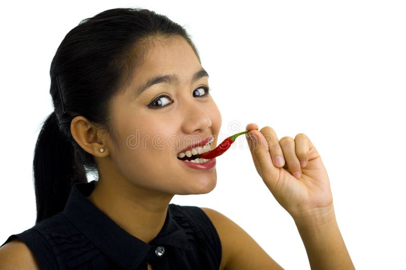 Woman Eating a Hot Chili Pepper Stock Image - Image of natural, bite ...