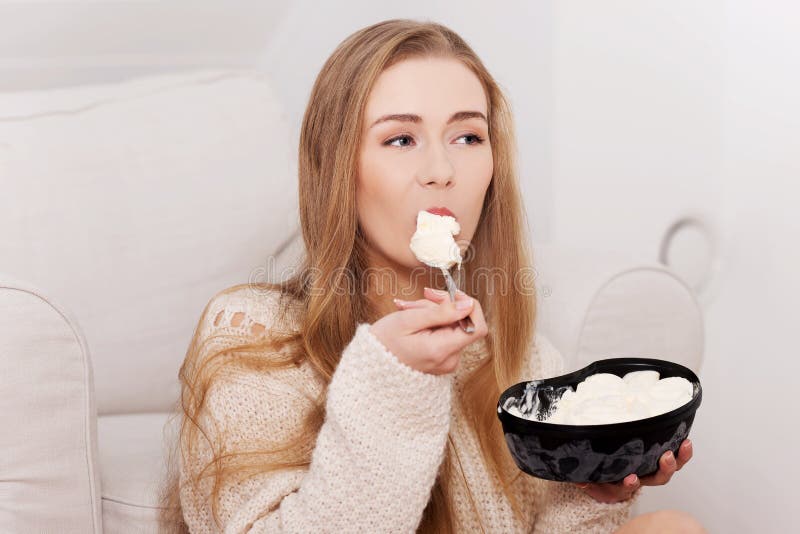 Depressed Woman Eating Ice Cream Stock Photos - Free & Royalty-Free ...