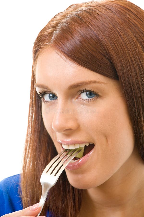 Woman eating, isolated stock photo. Image of portrait - 5196034
