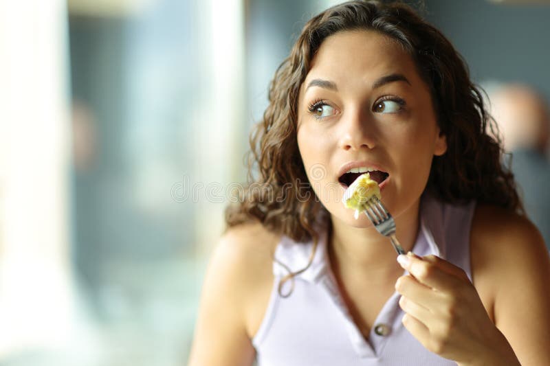 Woman Eating Omelette Looking at Side Stock Image - Image of healthcare ...