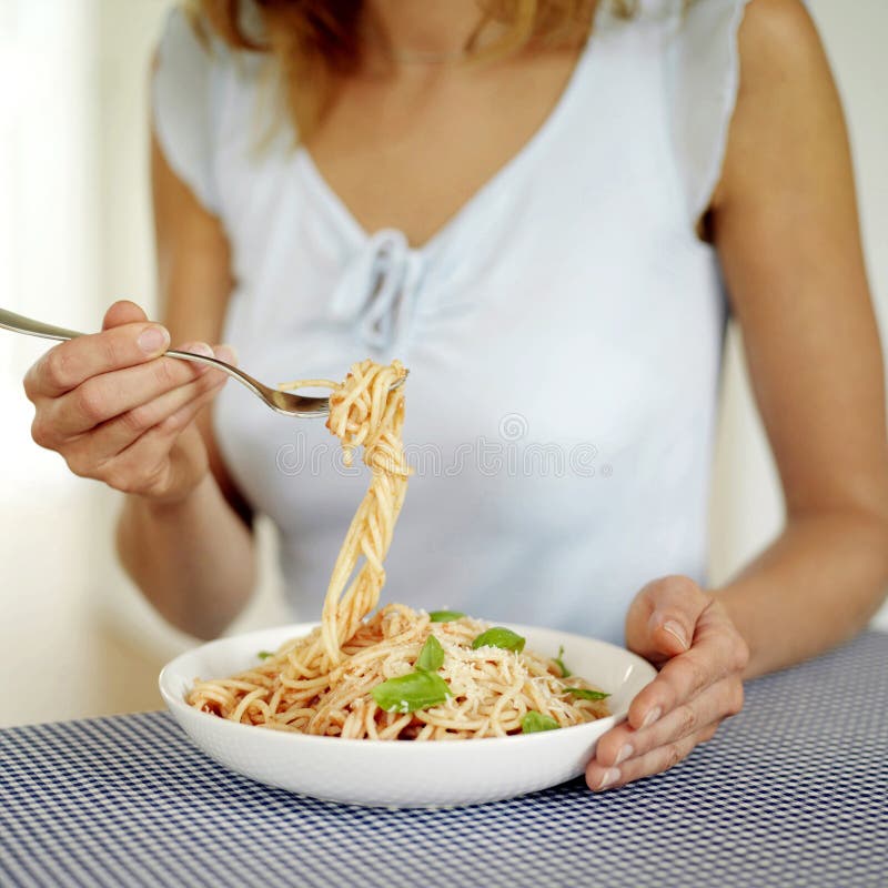 Woman Eating Pasta. Conceptual Image Stock Image - Image of bowl ...
