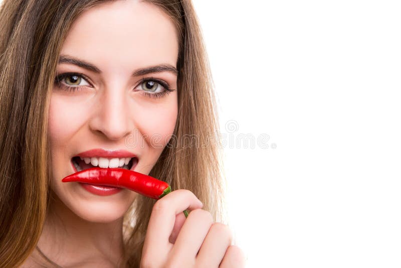 Woman eating pepper stock image. Image of fresh, copyspace - 45275099