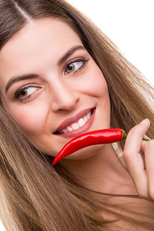 Woman eating pepper stock photo. Image of adult, healthy - 45850420