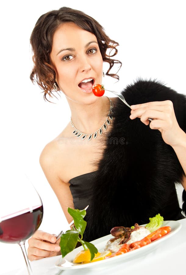 Woman eating salad stock image. Image of female, woman - 17075349