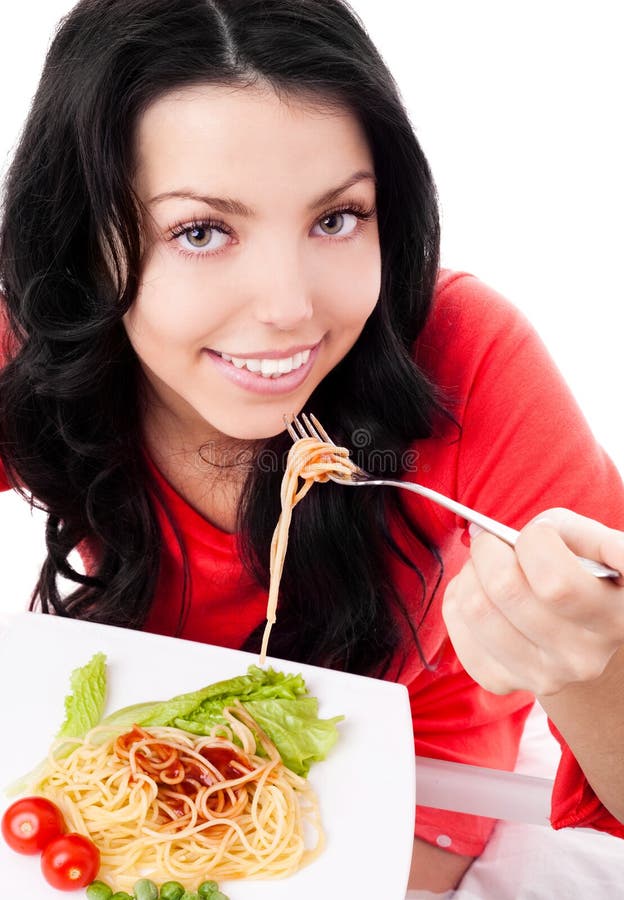 Woman eating spaghetti stock photo. Image of natural - 23084710