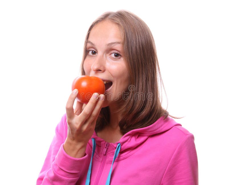 Woman Eating a Tomato, Isolated Stock Image - Image of color, culture ...
