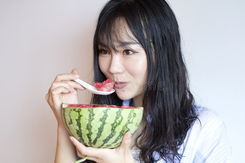 Woman eating watermelon stock photo. Image of person - 97065266