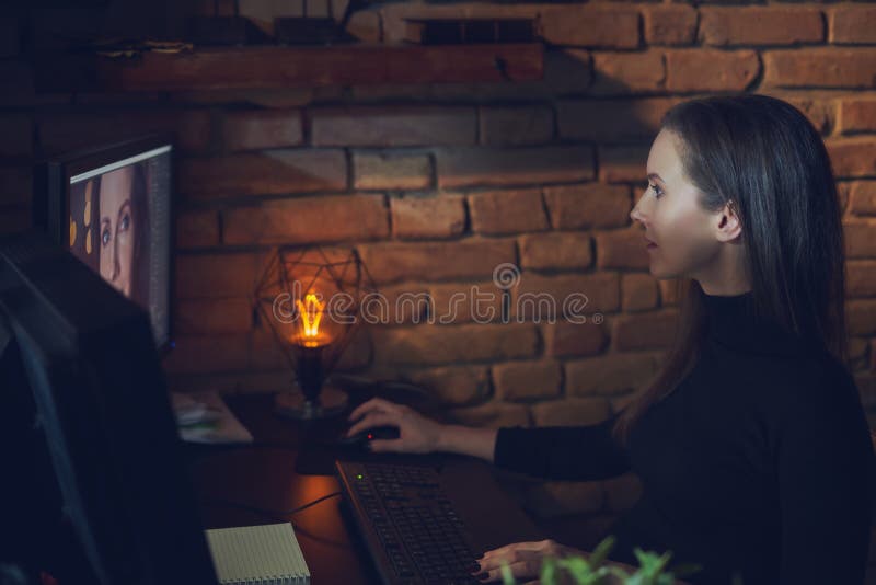 Woman Editing Photos on Computer, Retouching Photos in Studio Stock ...
