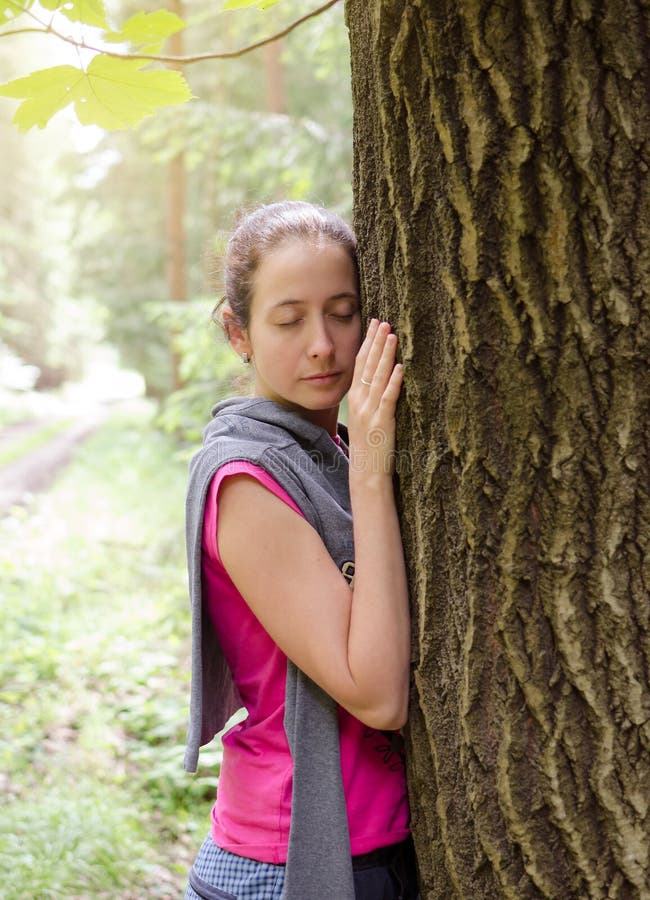 Woman embracing tree stock image. Image of love, restart - 75171349