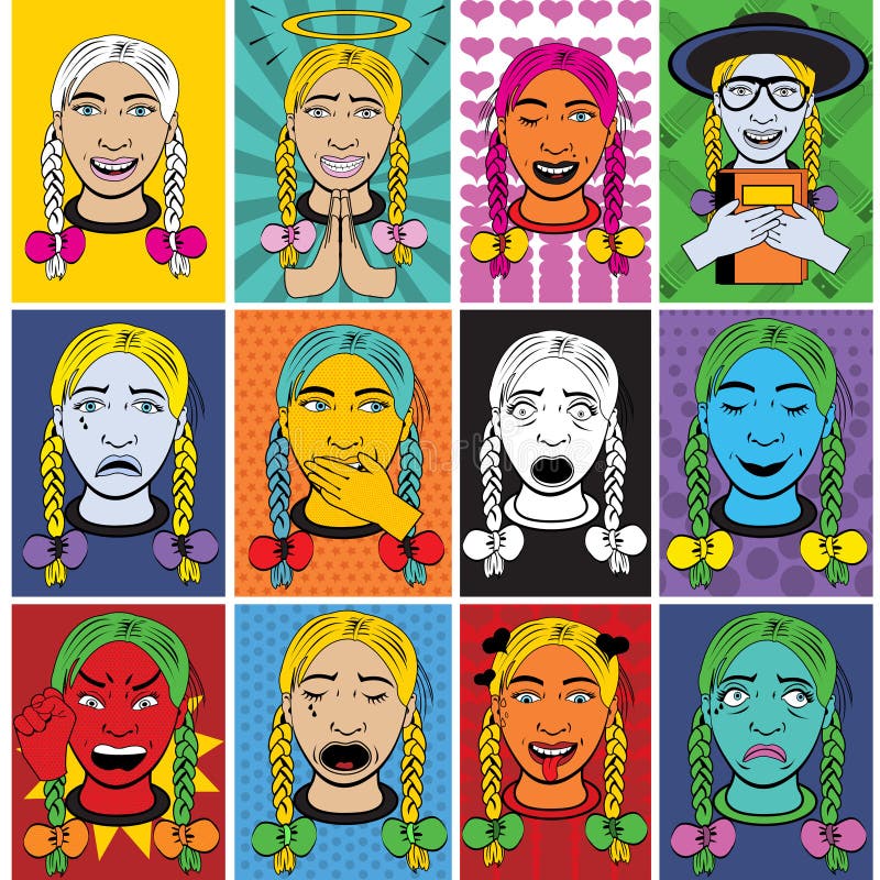 Woman emotions - colored stock vector. Illustration of drawing - 36393530