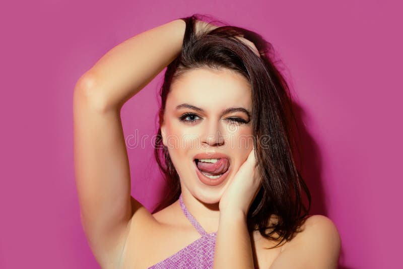 Woman Emotions. Girl Showing Tongue. Sensual Female Portrait. . Stock ... Woman Emotions. Girl Showing Tongue. Sensual Female Portrait. . Stock ...