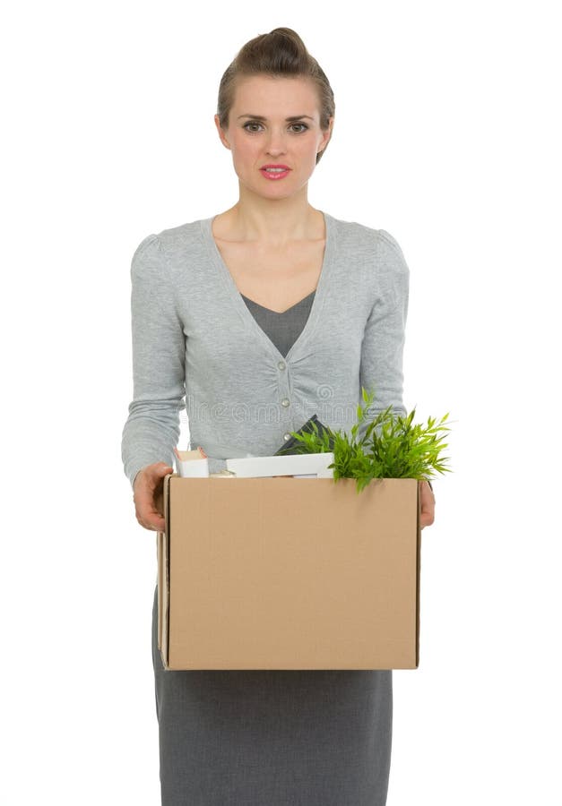 Woman Employee Holding Box with Personal Items Stock Image - Image of ...