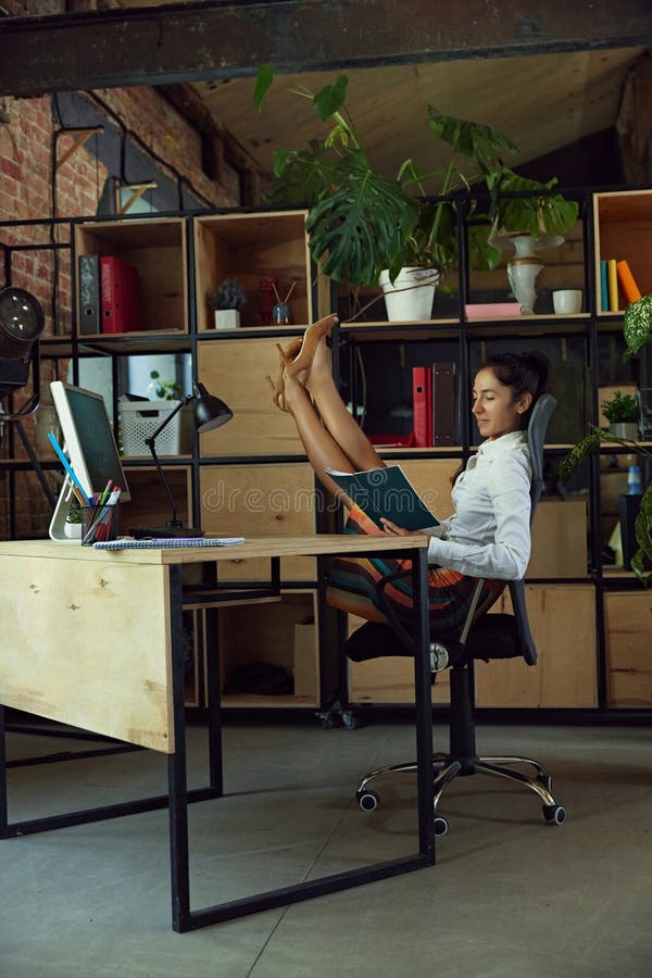 Woman, Employee in Modern Office Working with Computer while Doing ...
