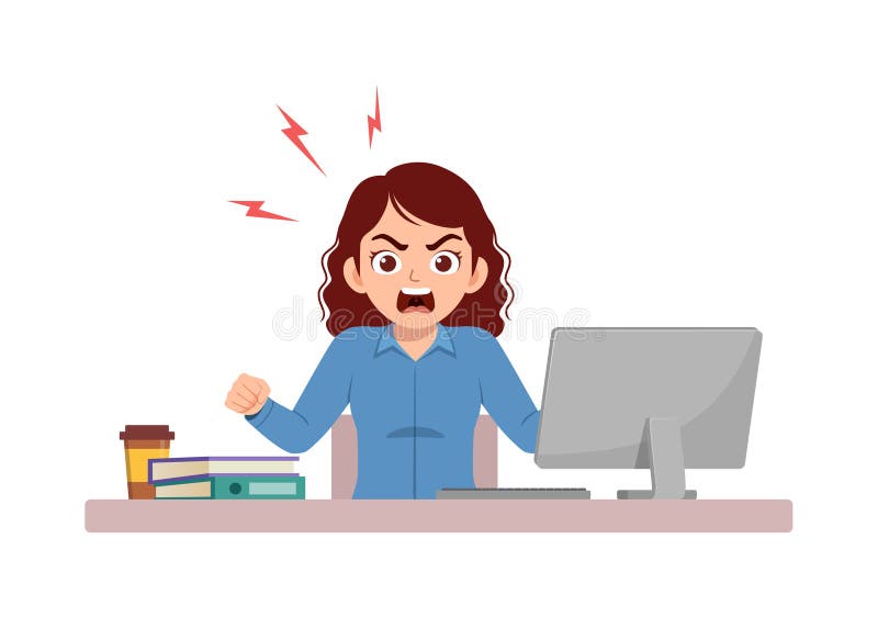 Woman Employee Sit in Desk Working on Office and Screaming Stock ...