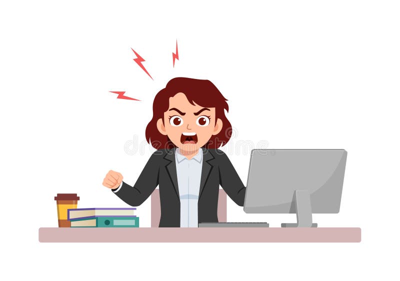 Woman Employee Sit in Desk Working on Office and Screaming Stock Vector ...