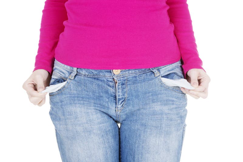 Woman with empty pockets stock image. Image of blue, finance - 30652263