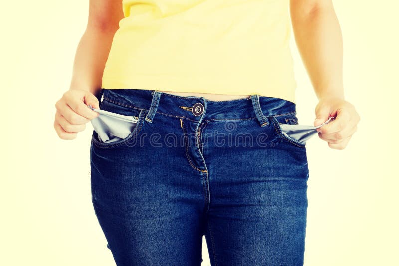 Woman with empty pockets stock image. Image of concept - 41371073