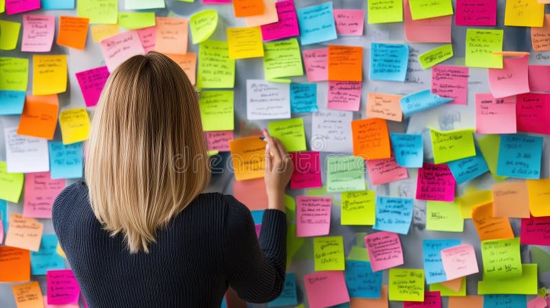 Woman Engaging in Colorful Task Prioritization Stock Image - Image of ...