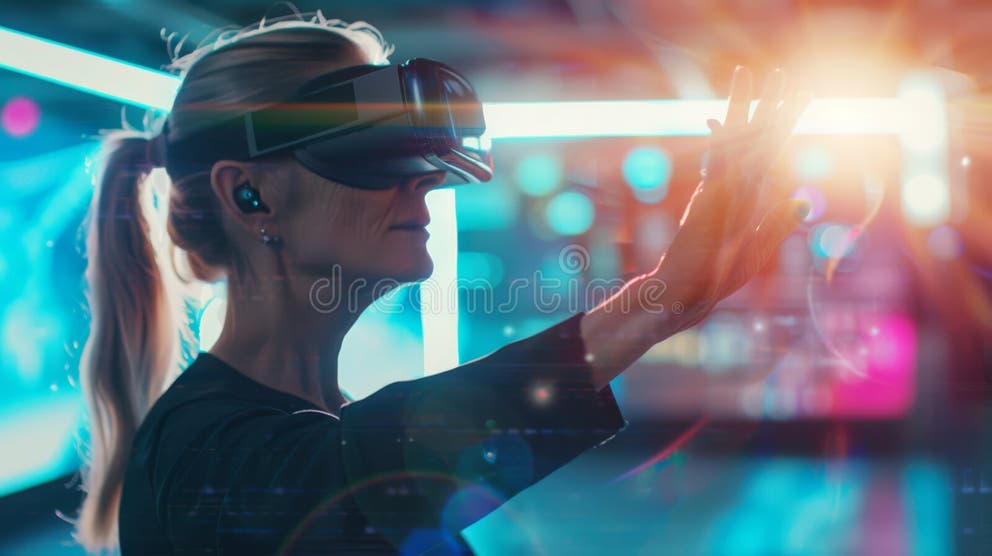 Woman Engaging with Virtual Reality. AI Generated Stock Photo - Image ...