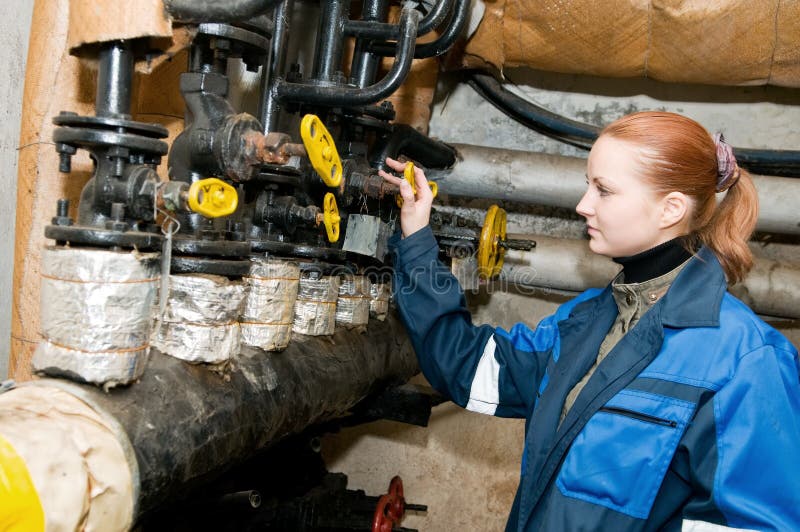 Woman Engineer in a Boiler Room Stock Photo - Image of equipment ...