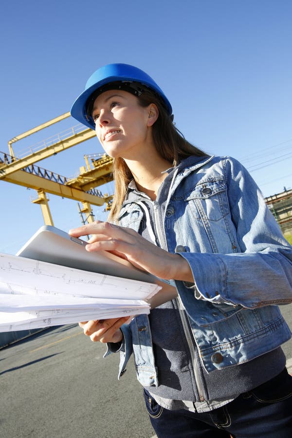 Woman Engineer on Building Site Stock Image - Image of transportation ...