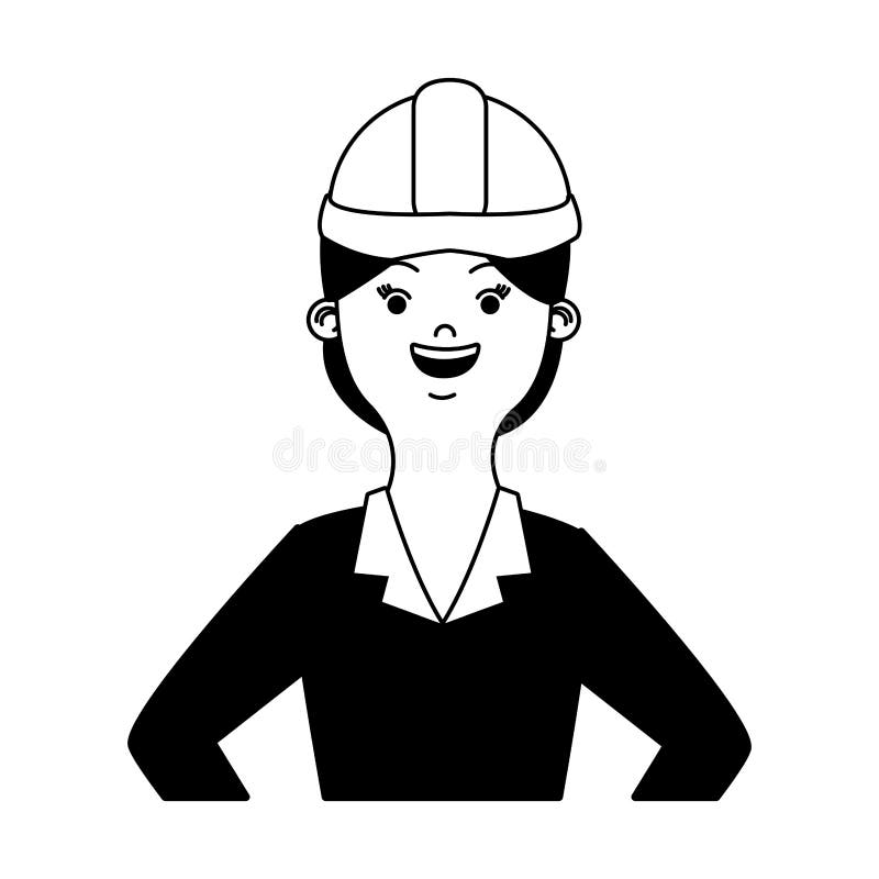 Woman Engineer Cartoon in Black and White Stock Vector - Illustration ...
