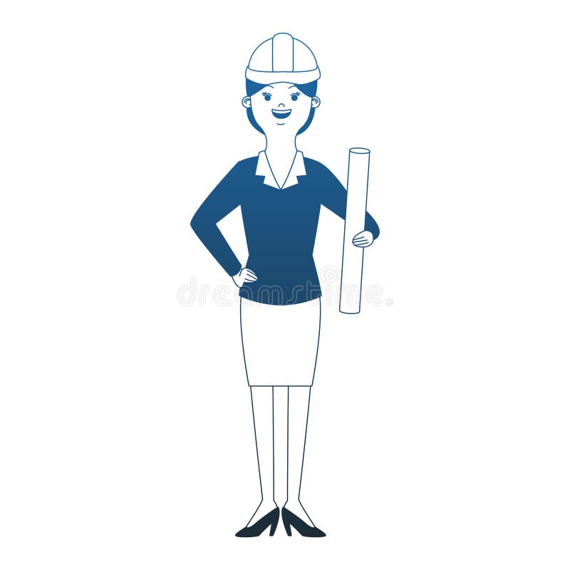 Woman Engineer Cartoon Blue Lines Stock Vector - Illustration of ...