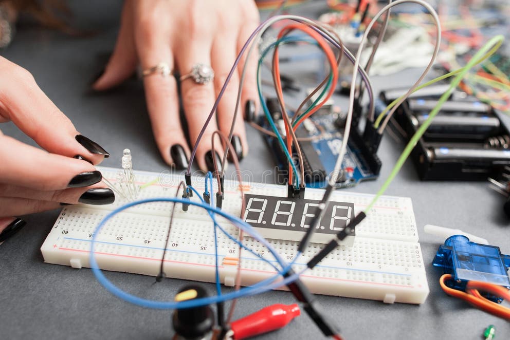 Woman Engineer Connecting Led To Breadboard Stock Photo - Image of electronic, closeup: 76780350