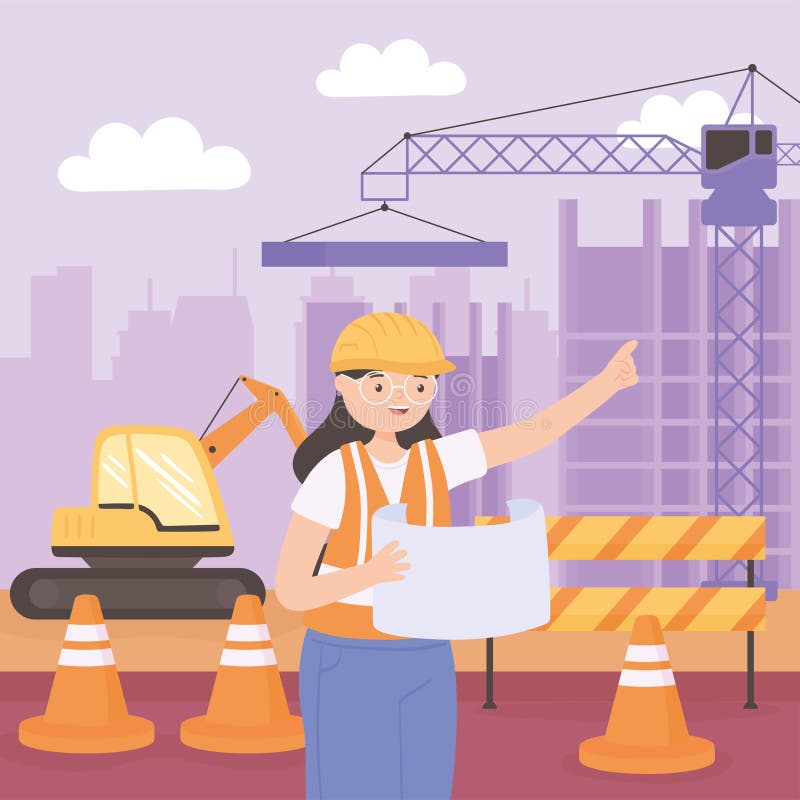Woman Engineer in Construction Place Stock Vector - Illustration of ...