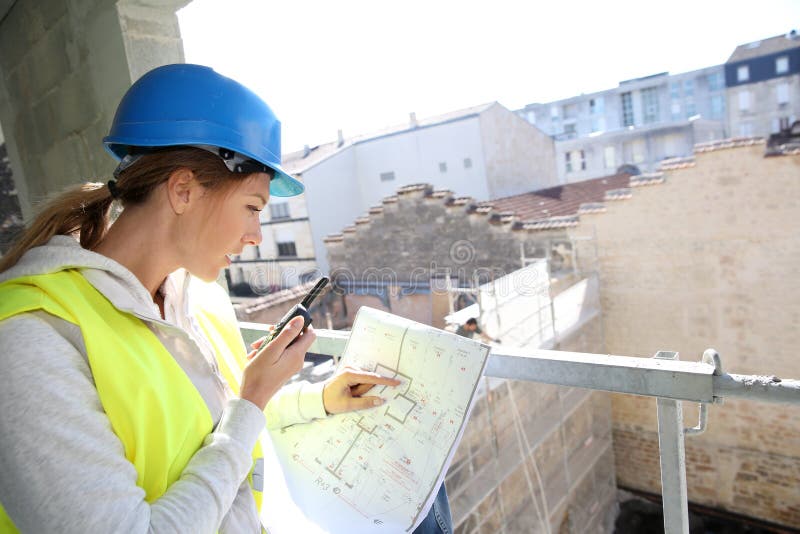 Woman Engineer on Construction Site Working Stock Photo - Image of ...