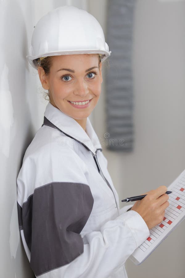 Woman Engineer and Construction Worker Stock Image - Image of copyspace ...