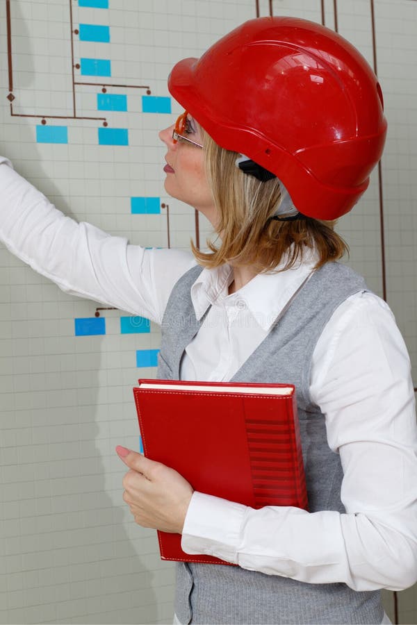 Woman Engineer Design Scheme in Power Plant Stock Image - Image of ...