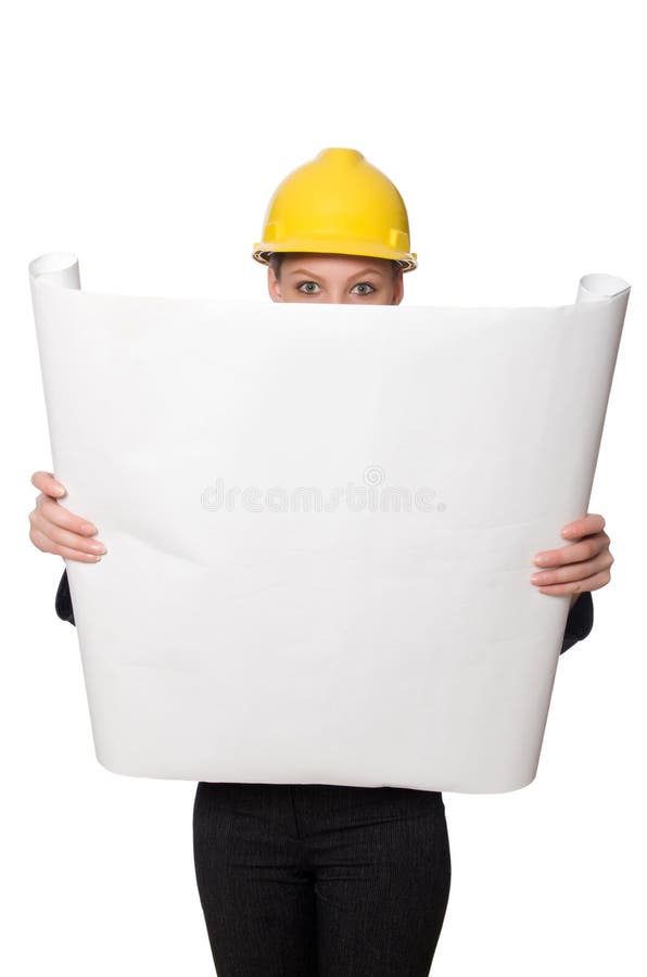 Woman Engineer with Draft Papers Stock Image - Image of industry, plan ...