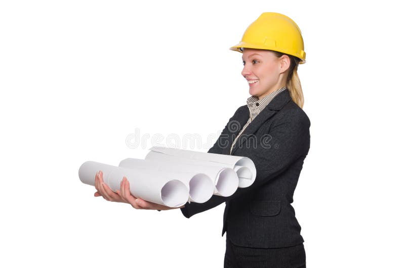 Woman Engineer with Draft Papers Stock Image - Image of design, female ...