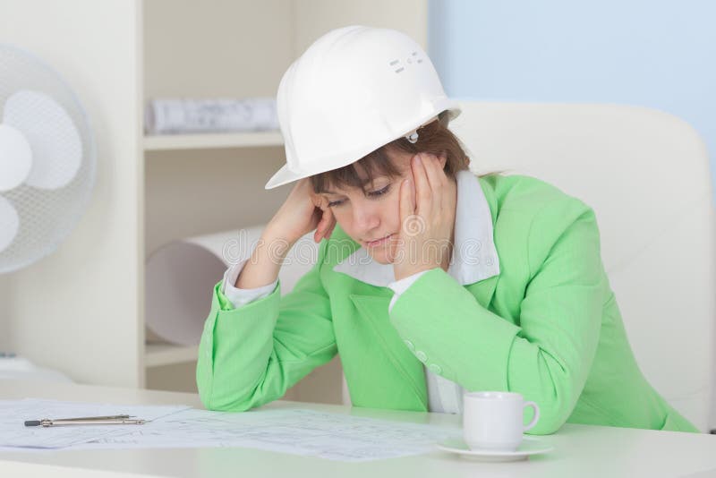 Woman - Engineer in Protective Helmet on Workplace Stock Image - Image ...