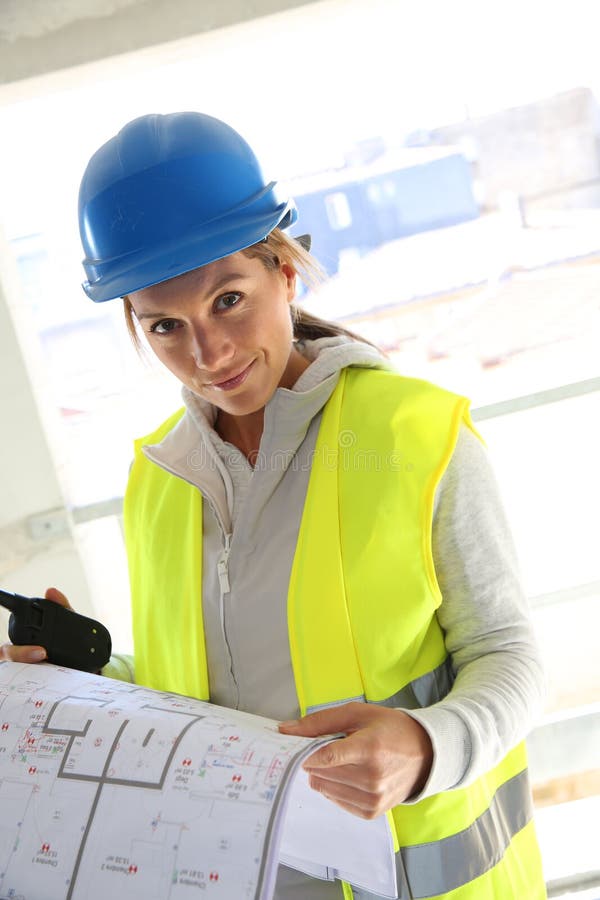 Woman Engineer with Security Helmet Stock Photo - Image of project ...