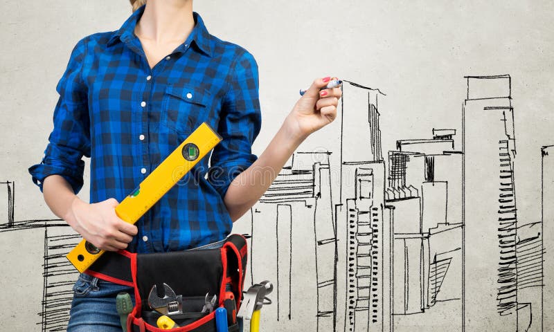 Woman Engineer Sketching Her Ideas Stock Photo - Image of builder ...