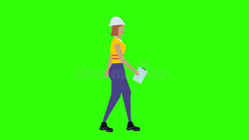 Woman Engineer Walking Loop Character Animation, Green Screen Chroma ...
