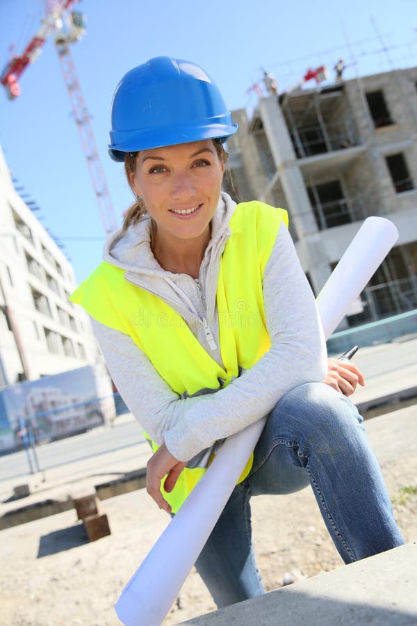 Woman Engineer Working on Building Site Stock Image - Image of building ...