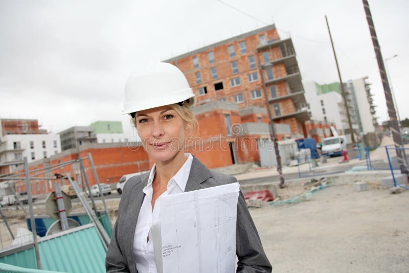 Woman Enginner on Building Site Stock Image - Image of career ...