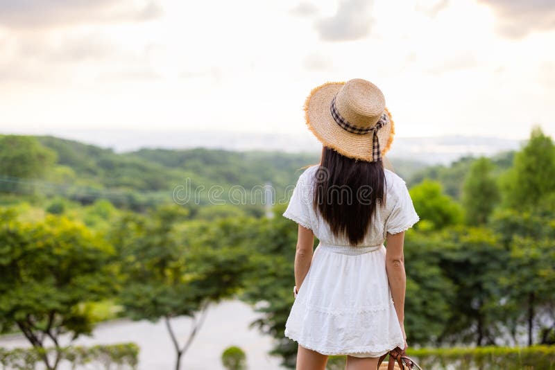 Woman enjoy scenery view stock photo. Image of straw - 255405280