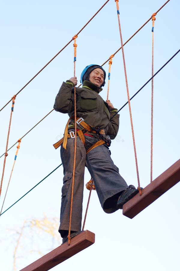 Woman Enjoying Activity in a Rope Park Stock Photo - Image of helmet ...
