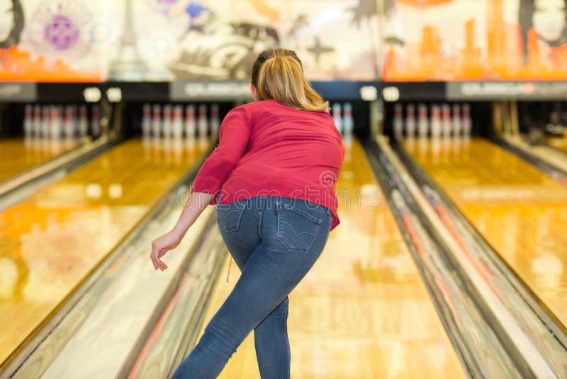 Woman Enjoying Competitive Bowling Stock Image - Image of adult ...