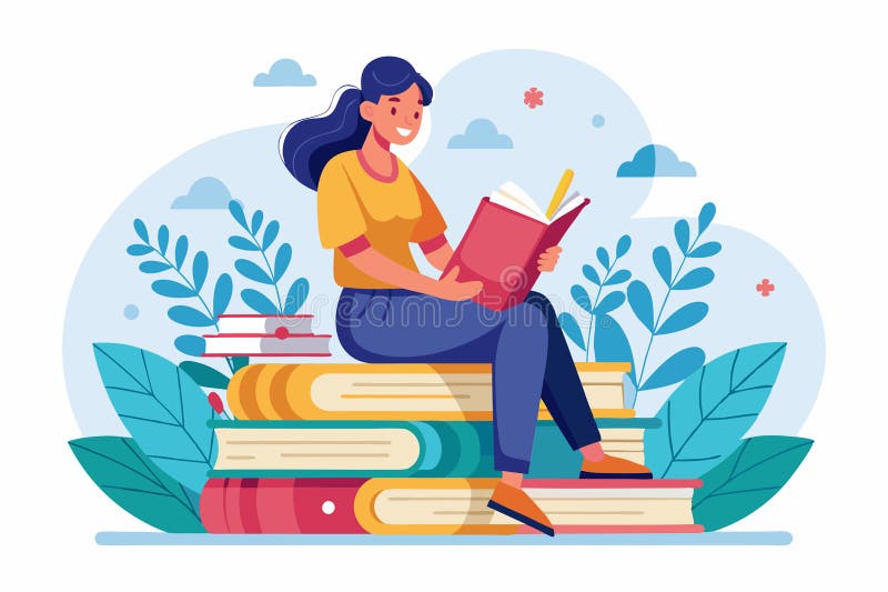 A Woman Enjoys Her Time Reading a Book while Comfortably Perched on an ...