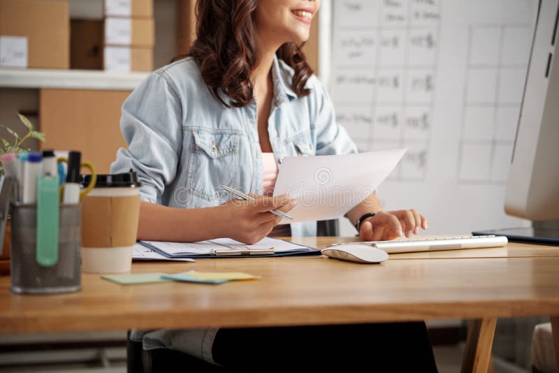 Woman Entering Data into Computer Stock Photo - Image of postal ...