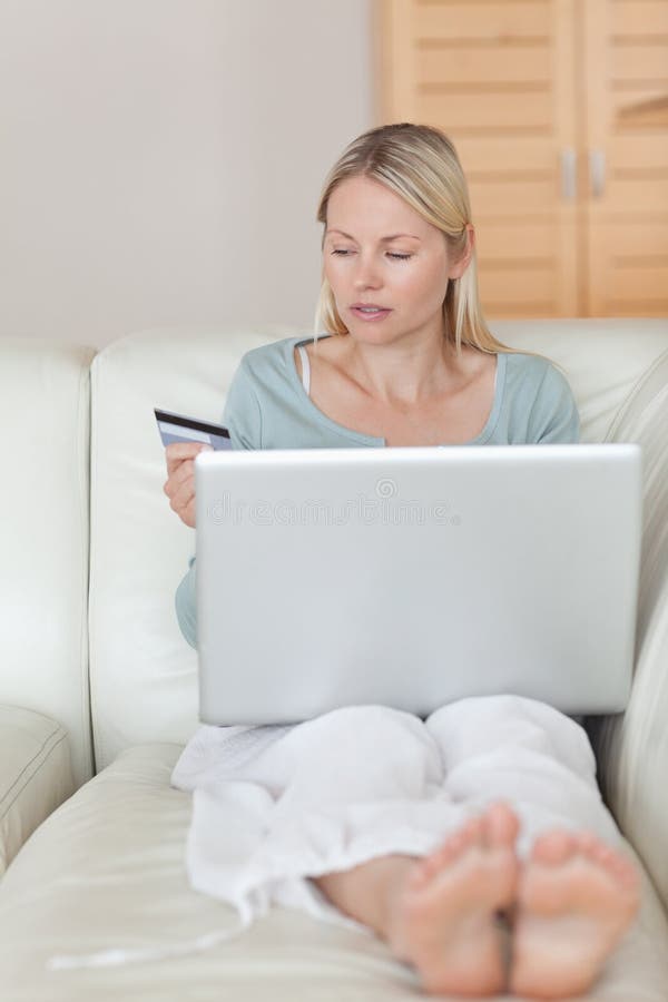 Woman Entering Her Credit Card Information Stock Image - Image of ...