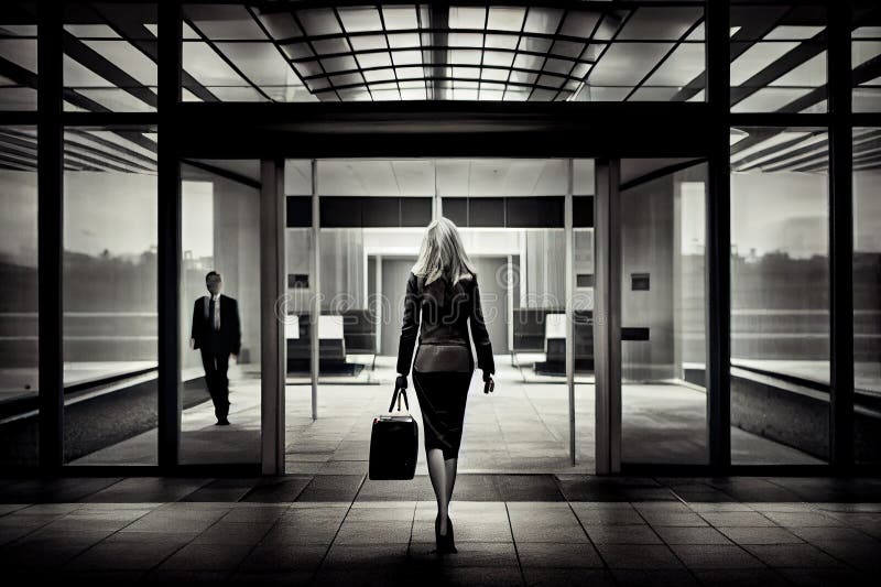 Woman, Entering the Office Building, with Suitcase in Hand Stock ...