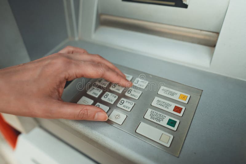 Woman Enters Code at an ATM Stock Image - Image of credit, buttons ...