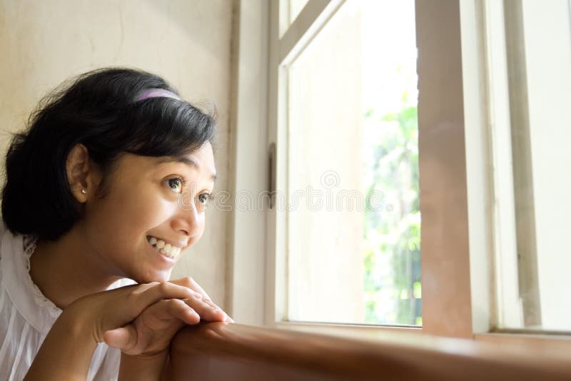 Woman Excited Expecting Someone Stock Photo - Image of look, glad: 10049800